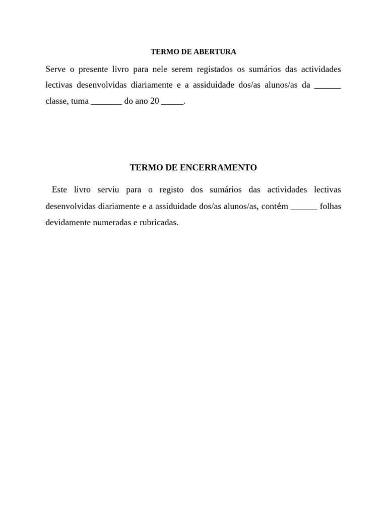 Termo de Abertura e de Encerramento Do Livro de Turma | PDF