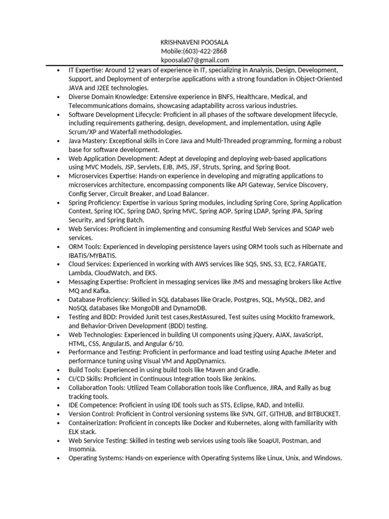 Srikanth 14resume Aligned | PDF | Spring Framework | Eclipse (Software)