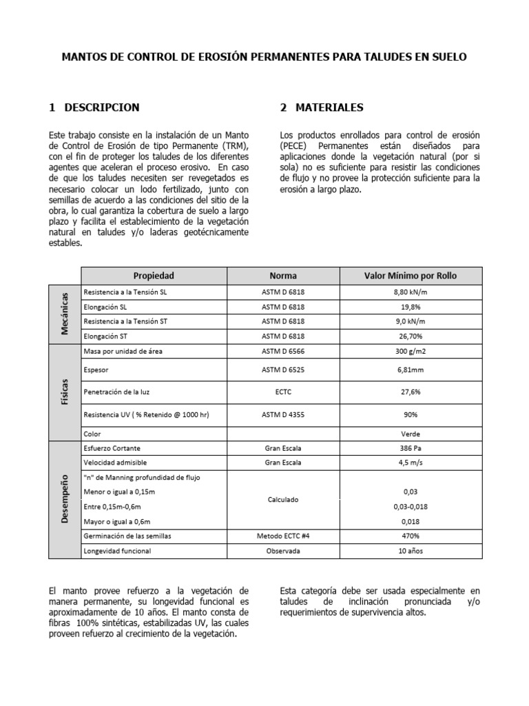 Mantos Permanentes para Control de Erosión | PDF | Suelo | Fertilizante