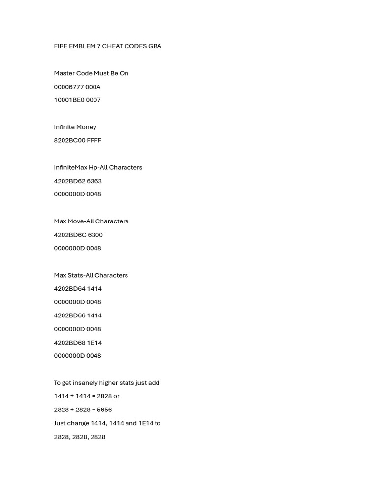 Fire Emblem 7 Cheat Codes Gba | PDF