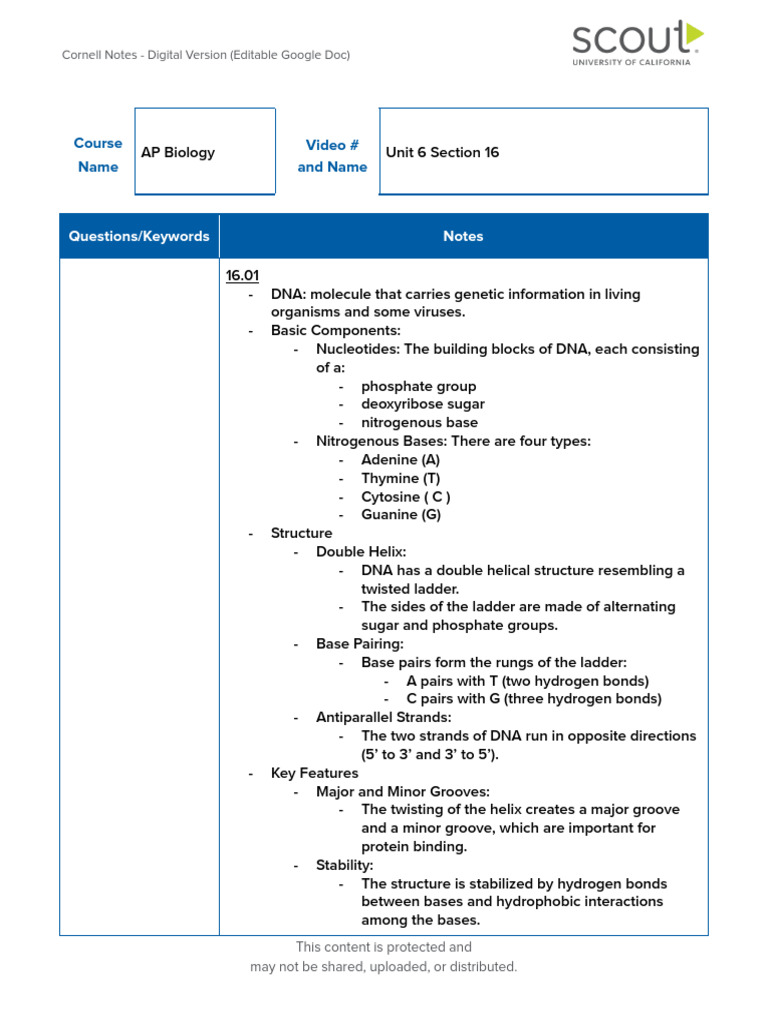 AP Bio_ Unit 6 Section 16 | PDF | Dna Replication | Dna