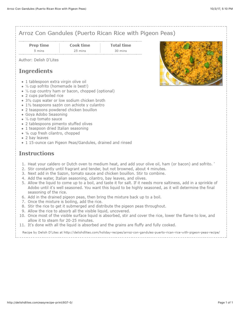 Puerto Rican Arroz Con Gandules Recipe | PDF | Western Cuisine | Food ...