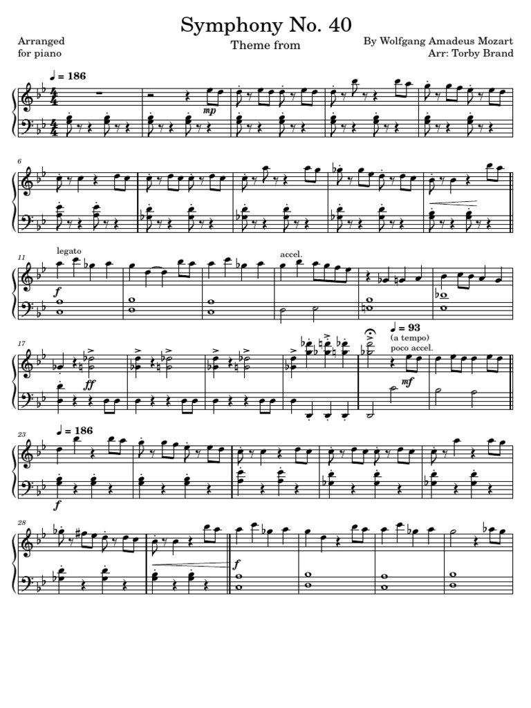 Theme From Symphony No. 40 (Mozart) | PDF | Compositions For Symphony ...