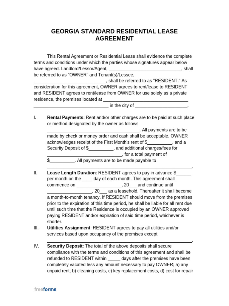 Georgia Standard Residential Lease Agreement Template | PDF | Lease ...