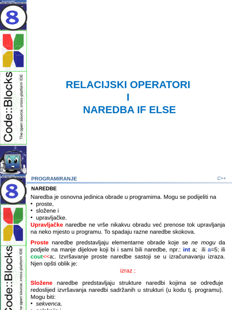 27 - Relacijski Operatori I Naredba If Else | PDF