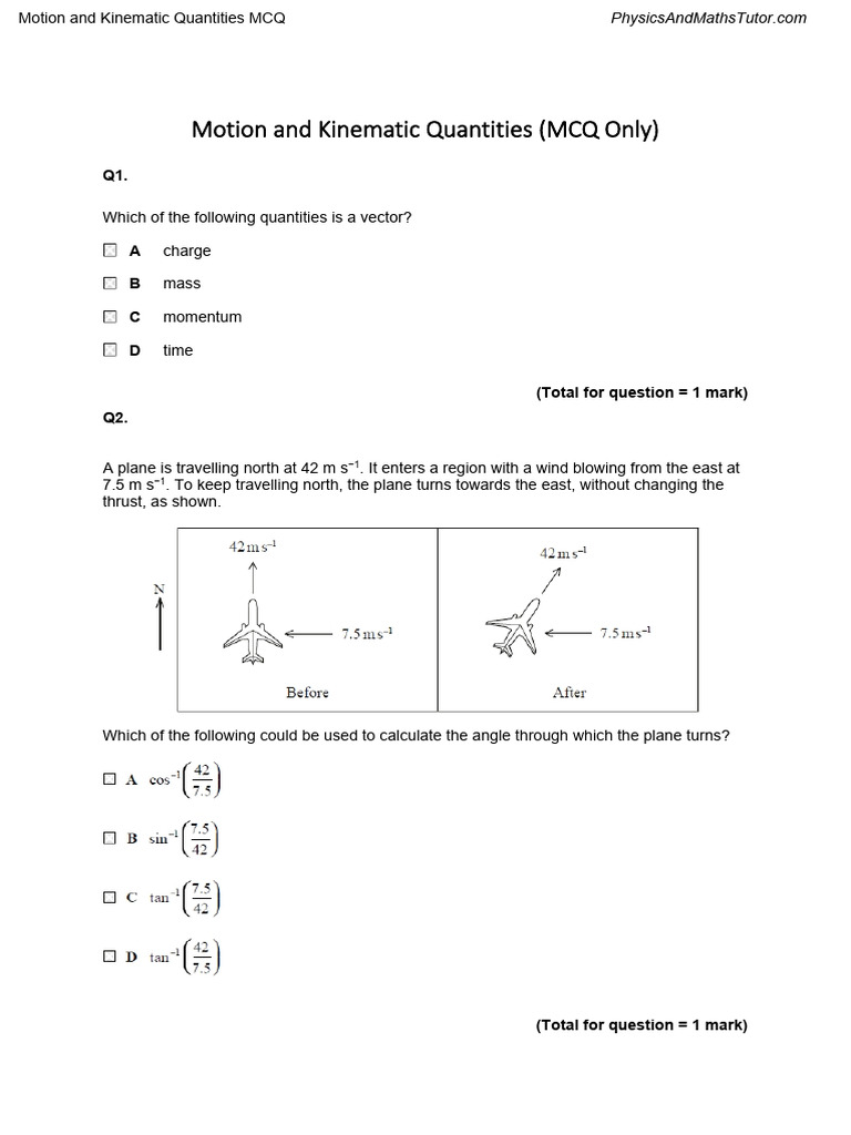 Motion and Kinematic Quantities MCQ | PDF | Velocity | Kinematics