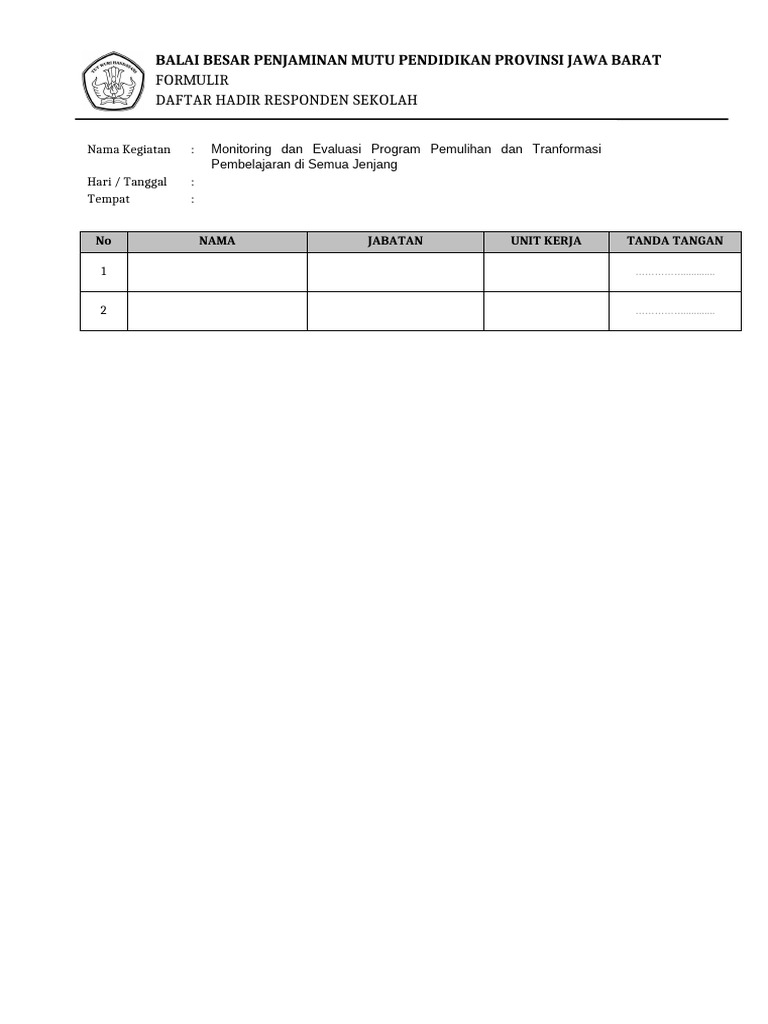 Daftar Hadir Monev Pendidikan | PDF