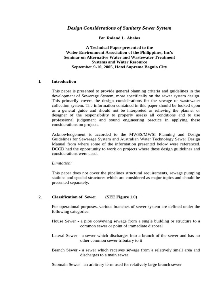 Design Consideration of Sanitary Sewer System | PDF | Sanitary Sewer | Sewage Treatment