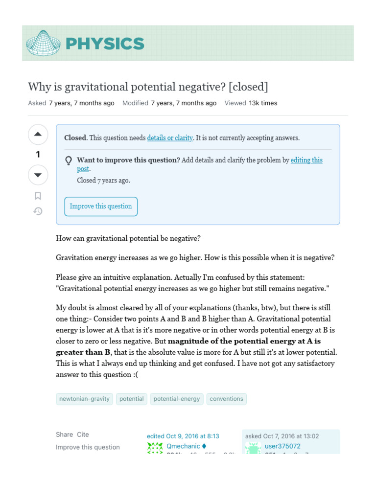 Physics Students' Gravity Query | PDF | Potential Energy | Gravity