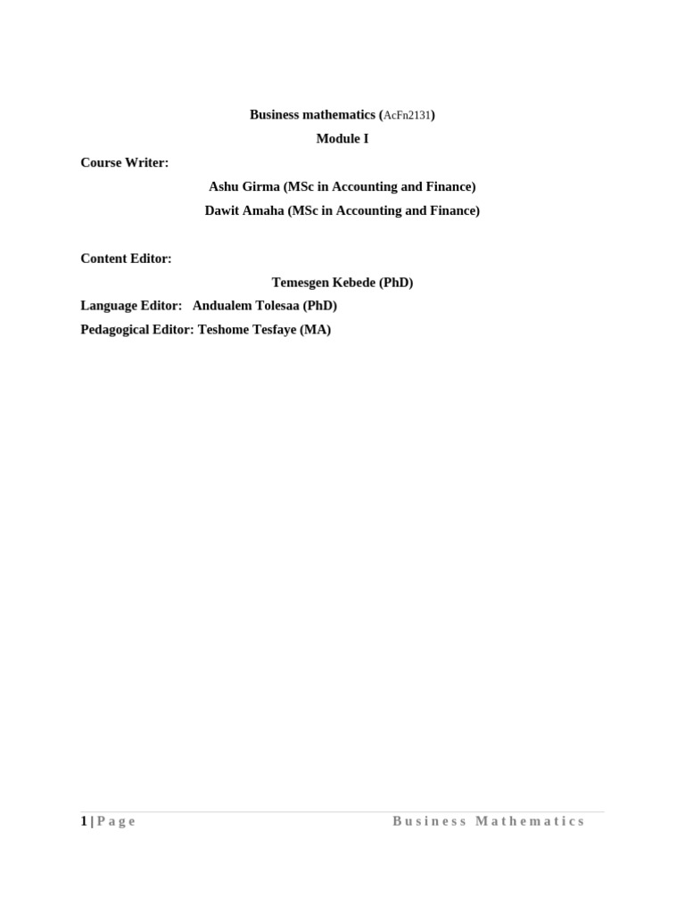 Business Mathematics Module 1 | PDF | Equations | Line (Geometry)