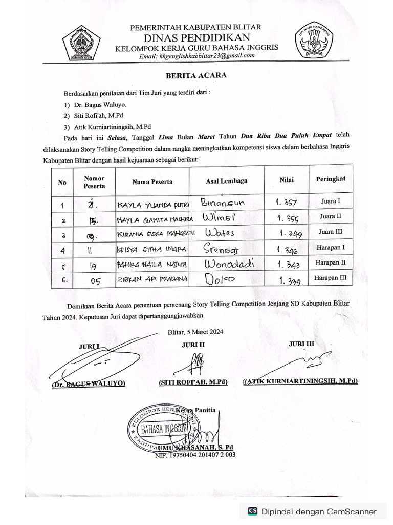Berita Acara Story Telling 2024 | PDF