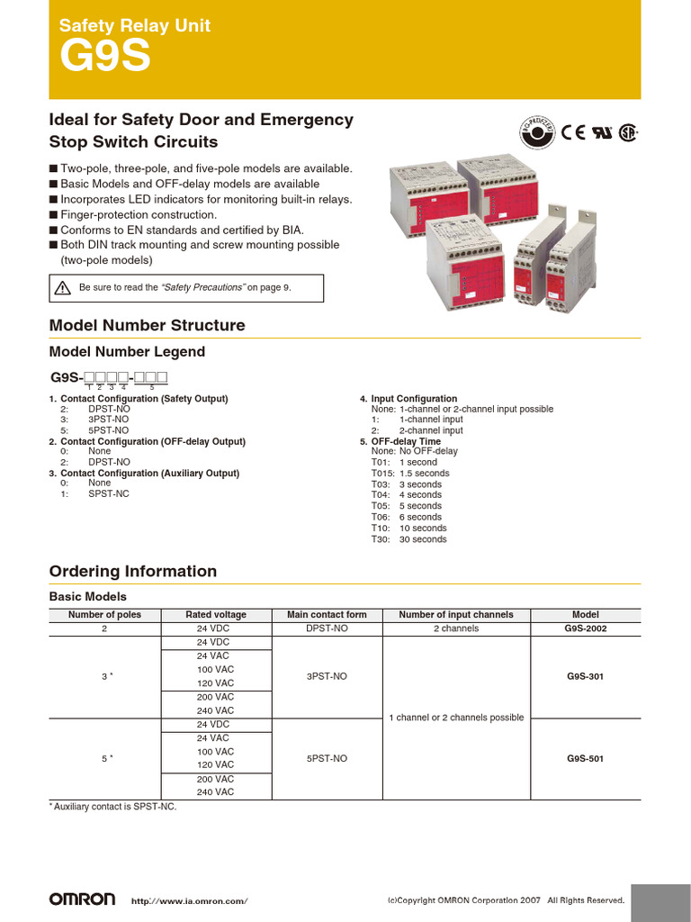 Safety Relay Unit G9S Overview | PDF | Relay | Alternating Current