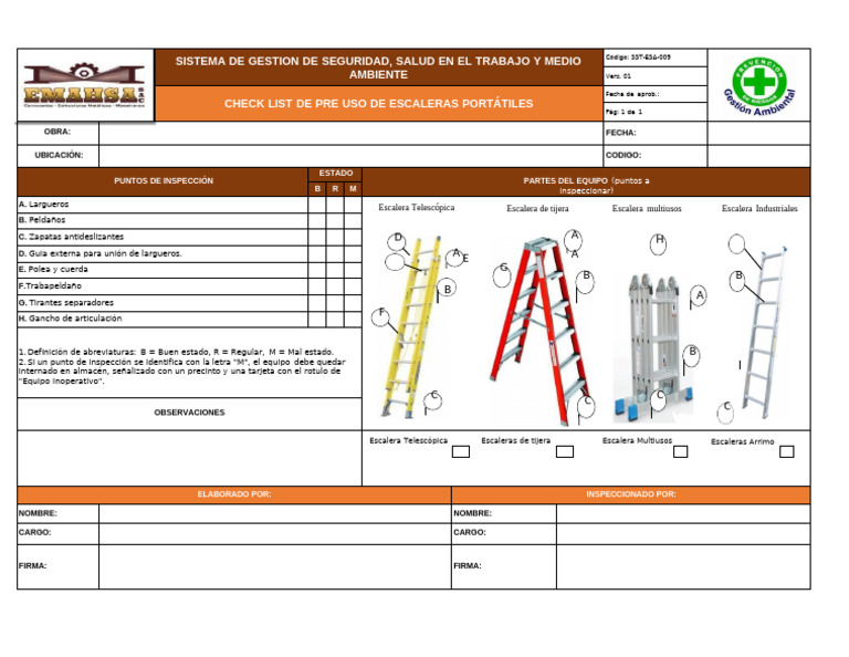 Check List 009 Escaleras Portatiles | PDF