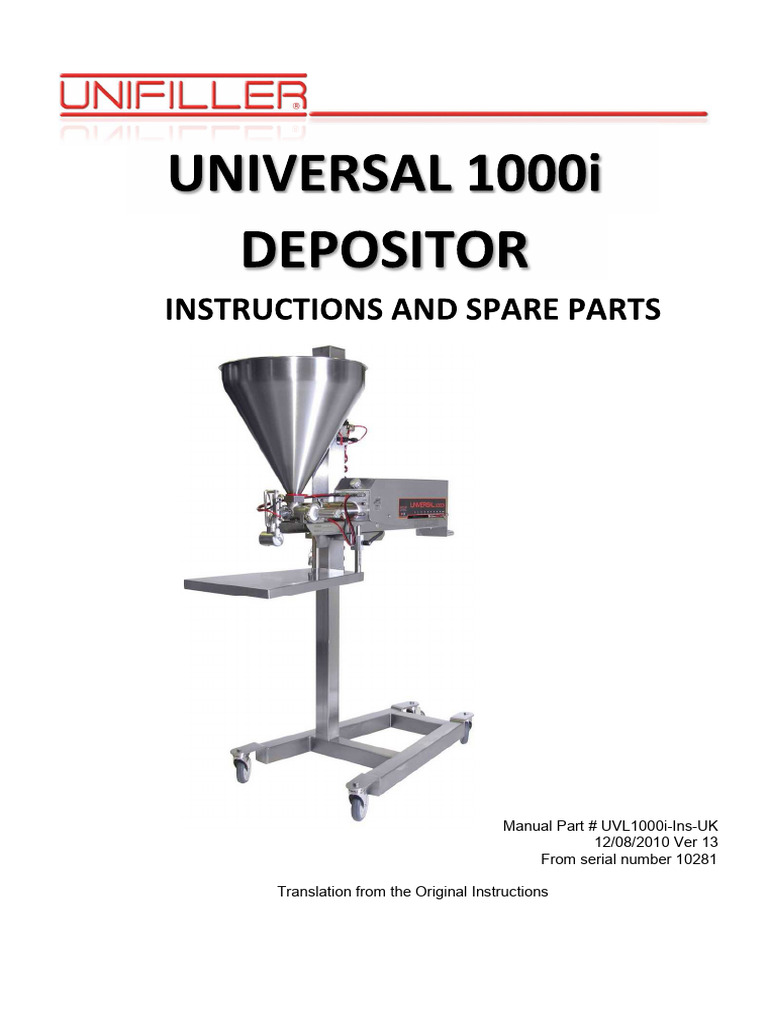 Unifiller Batter Depositor Universal 1000I - Manual | PDF | Valve | Piston