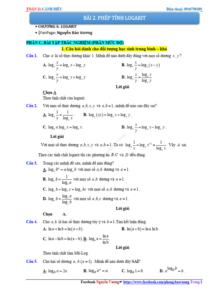 Bai-2-Phep Tinh Logarit - DA - TN | PDF