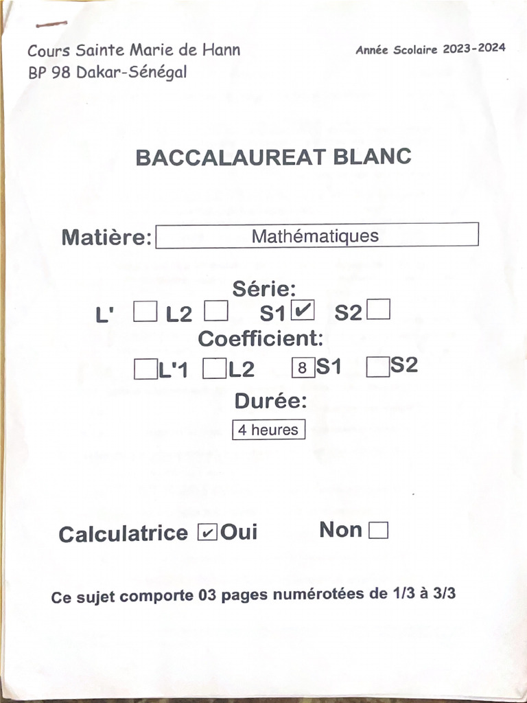 Bac Blanc 2024 Maths | PDF