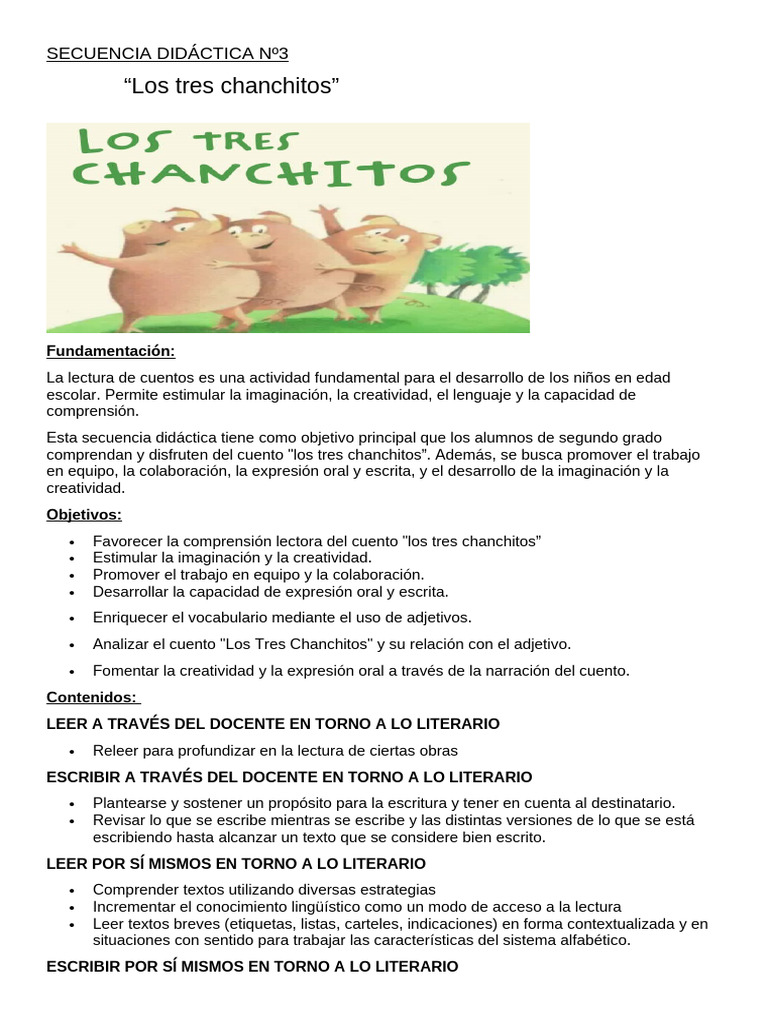 SECUENCIA DIDÁCTICA Nº3 Tres Cerditos | PDF | Escritura | Aprendizaje