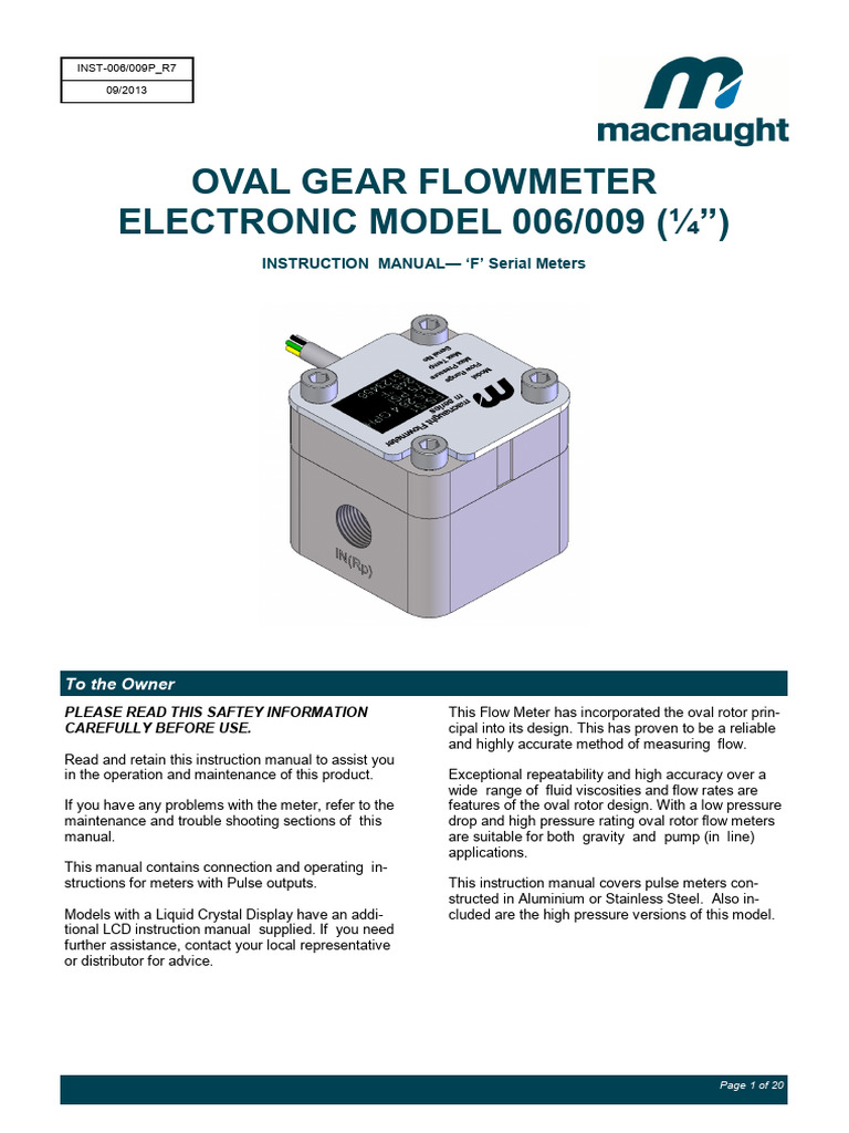 MacNaught Flow Meter Technical Specifications | PDF | Flow Measurement ...