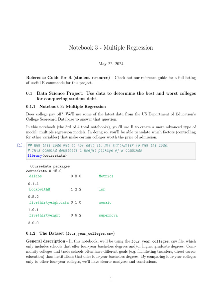 Notebook 3 - Multiple Regression | PDF | Linear Regression | Dependent And Independent Variables