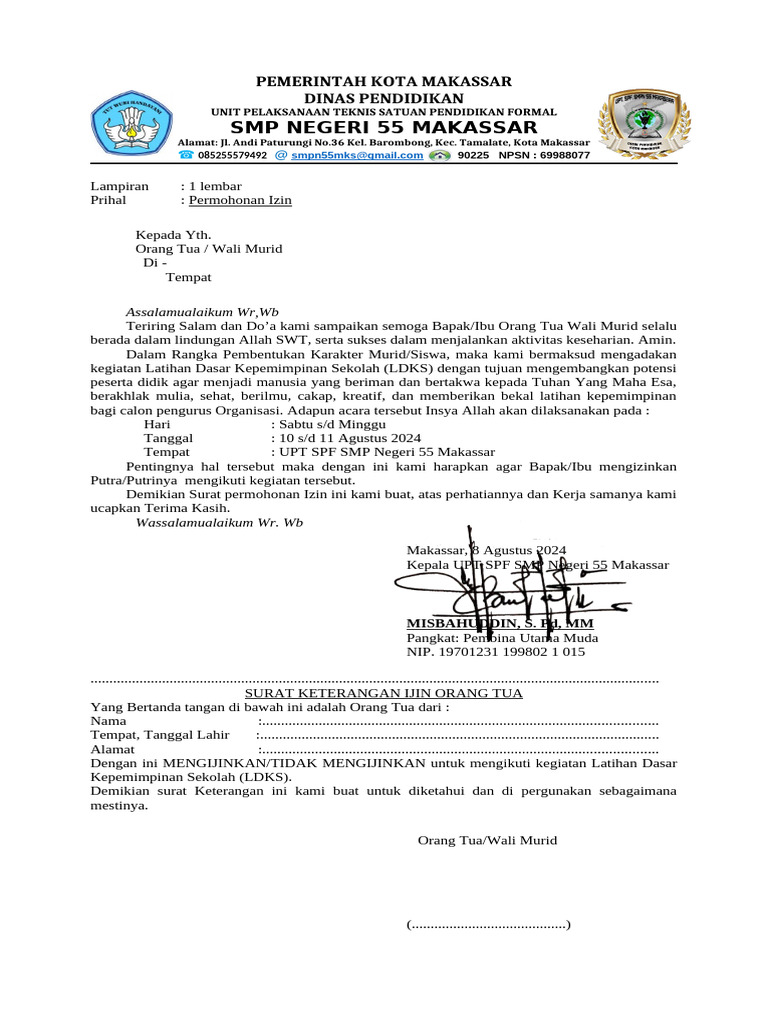 Surat Izin LDKS 55 | PDF