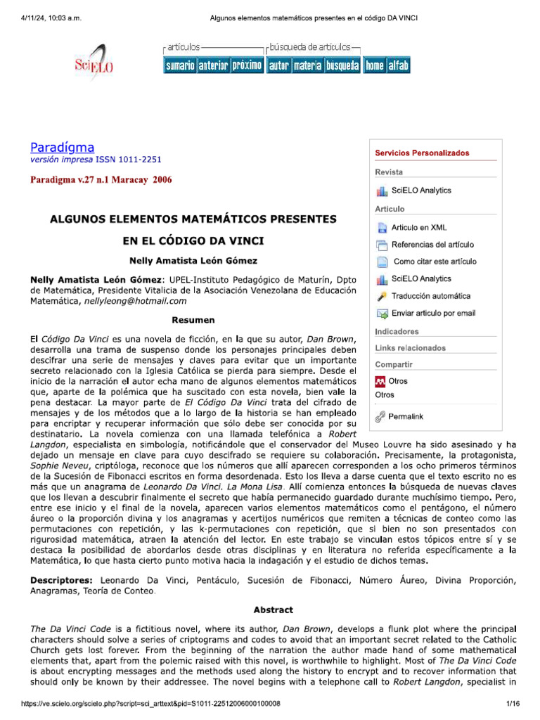 ALGUNOS ELEMENTOS MATEMÁTICOS PRESENTES EN EL CÓDIGO DA VINCI | PDF