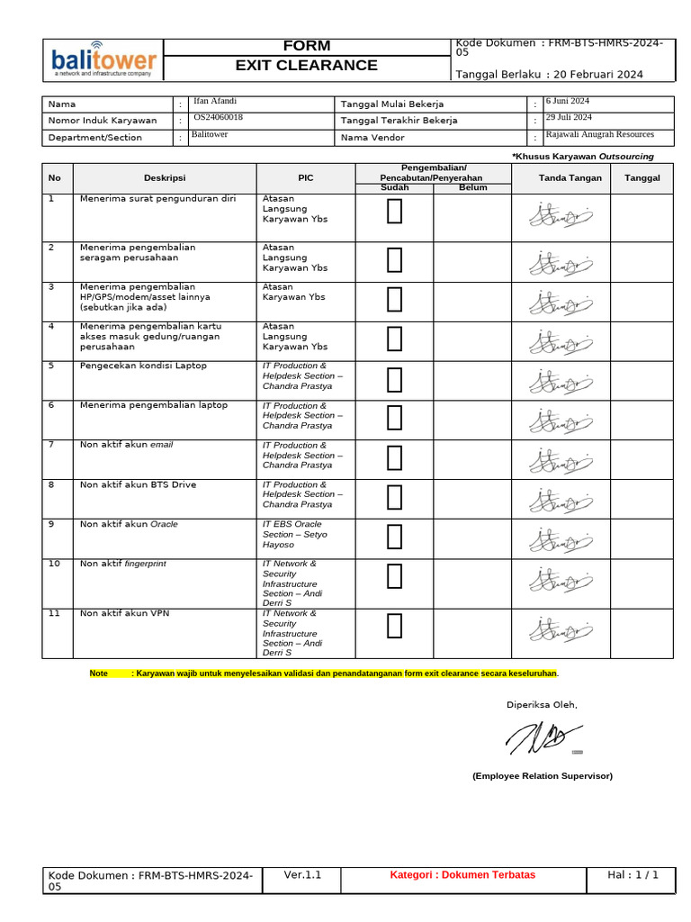 Form Exit Clearance (Outsource) 2024 | PDF