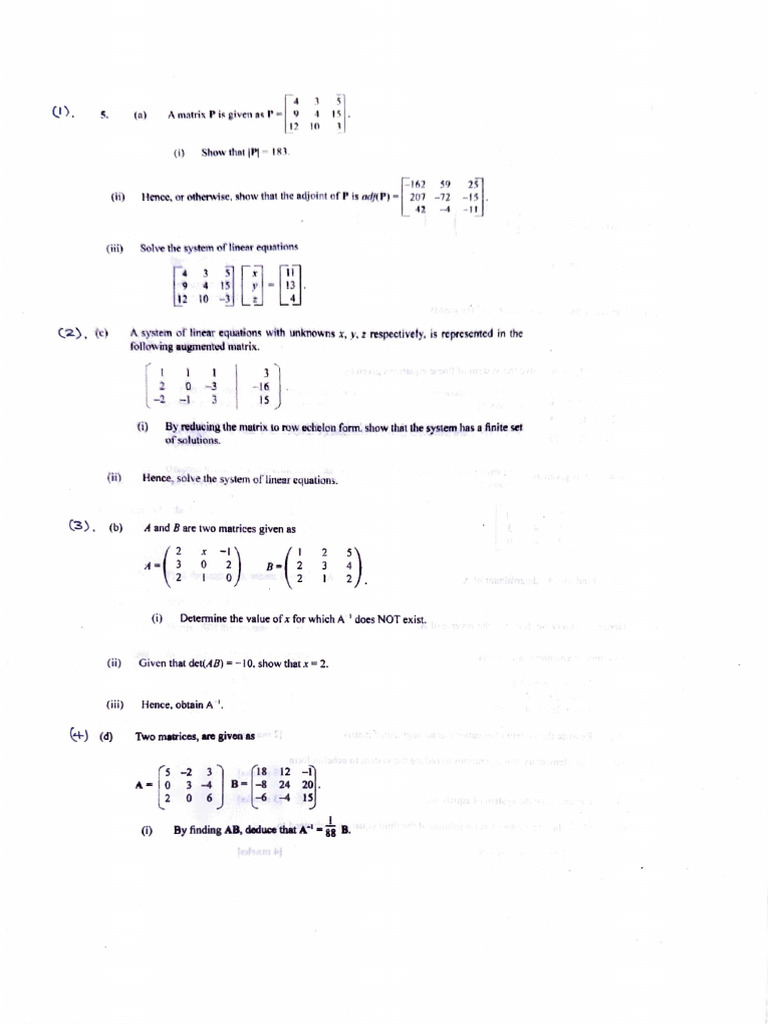2024 Cape Matrices Questions | PDF | Matrix Theory | Mathematical Physics