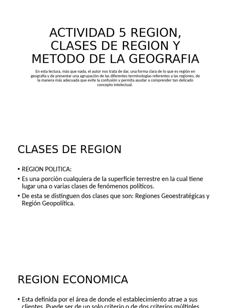 Clases y Métodos de Regiones Geográficas | PDF | Geografía | Educación ...