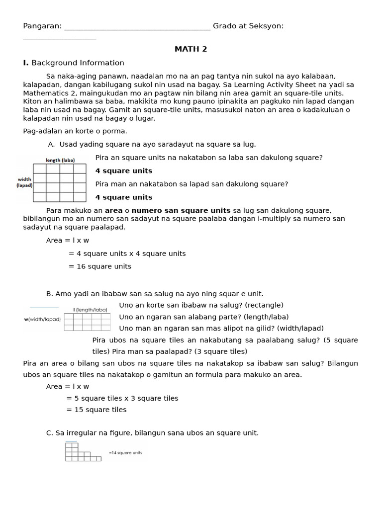MATH 2 - Square Units | PDF