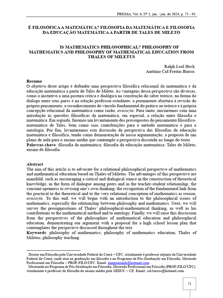 Filosofia da Matemática: Tales de Mileto | PDF | Matemática ...
