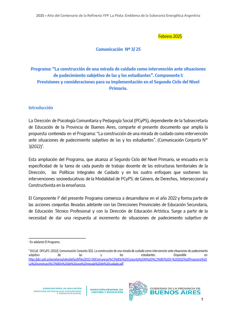 COMUNICACION 3-25. Programa La Construcción de Una Mirada de Cuidado ...