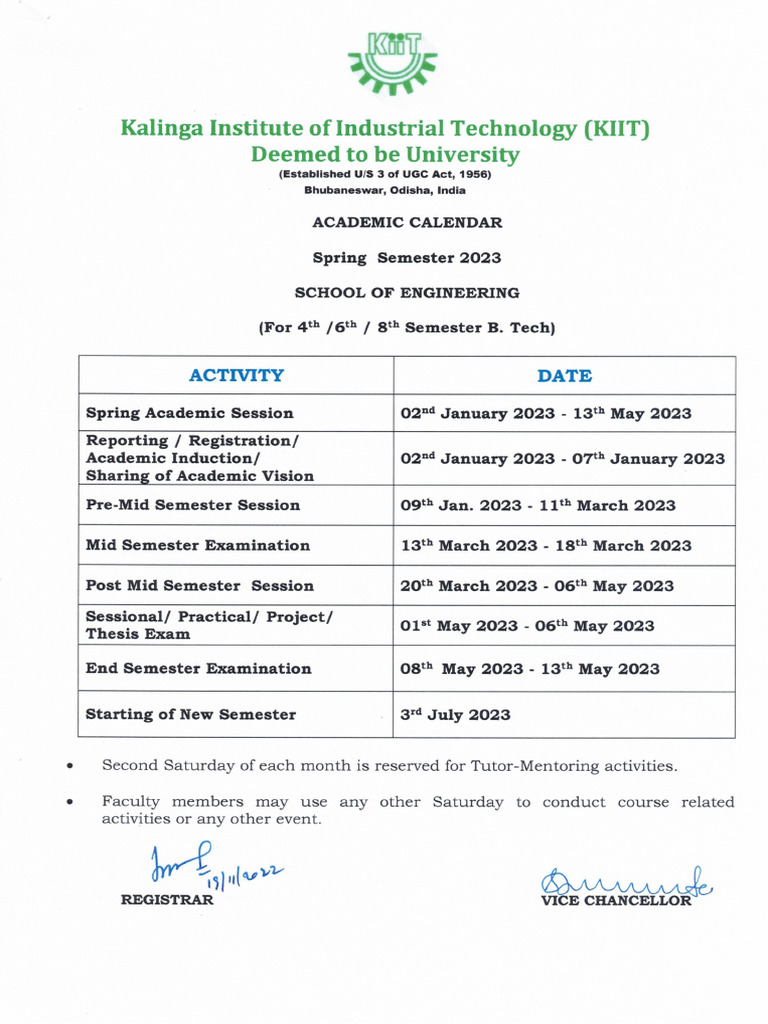 Academic Calendar 4th 6th 8th Semester B. Tech 1 | PDF