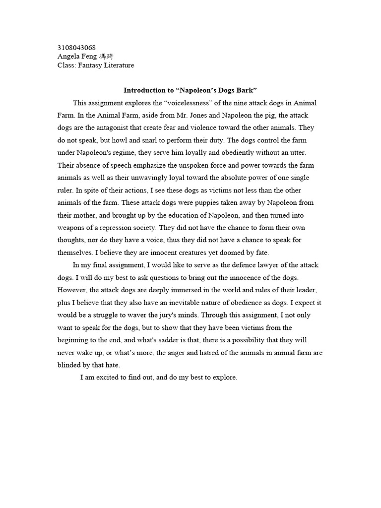 Fantasy Lit Final Assignment_Napoleons Dogs Bark_Angela Feng馮琦 | PDF ...