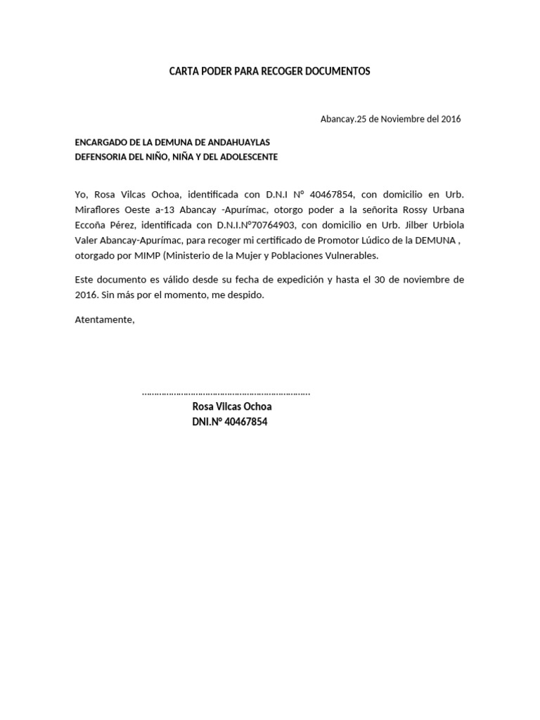 Carta Poder para Recoger Documentos | PDF