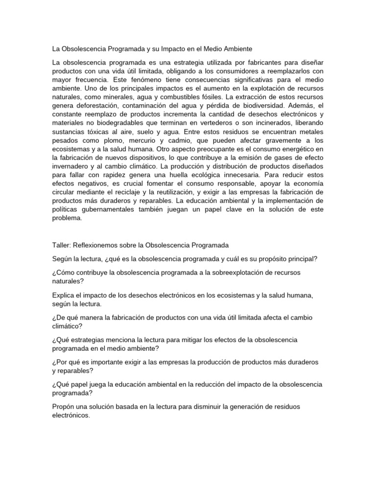 Obsolescencia Programada y su Impacto Ambiental | PDF | Residuos ...