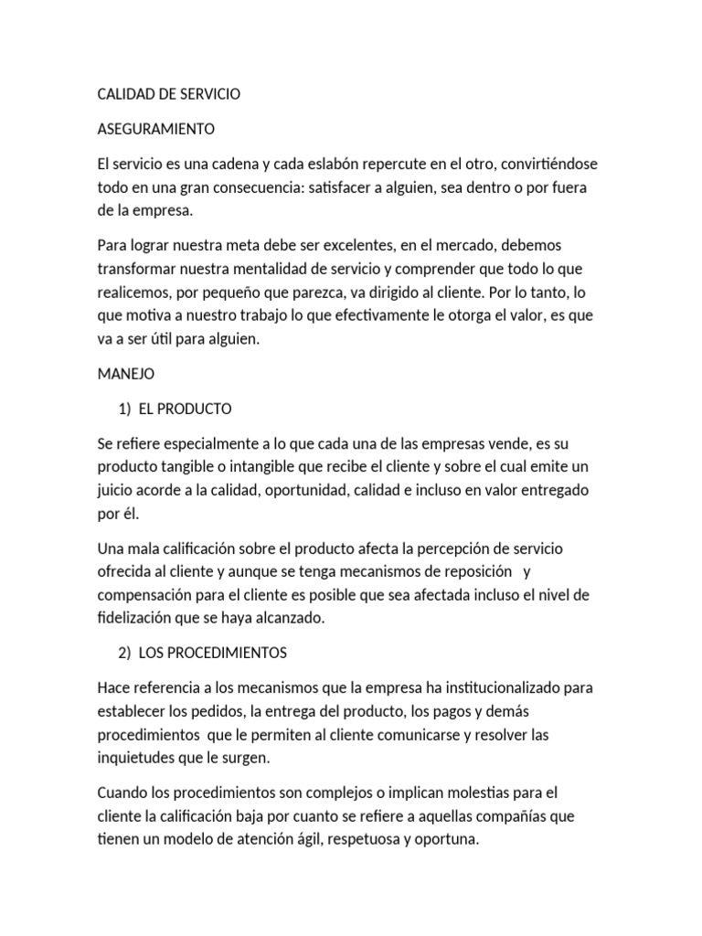 Calidad de Servicio | PDF | Servicio al Cliente | Business