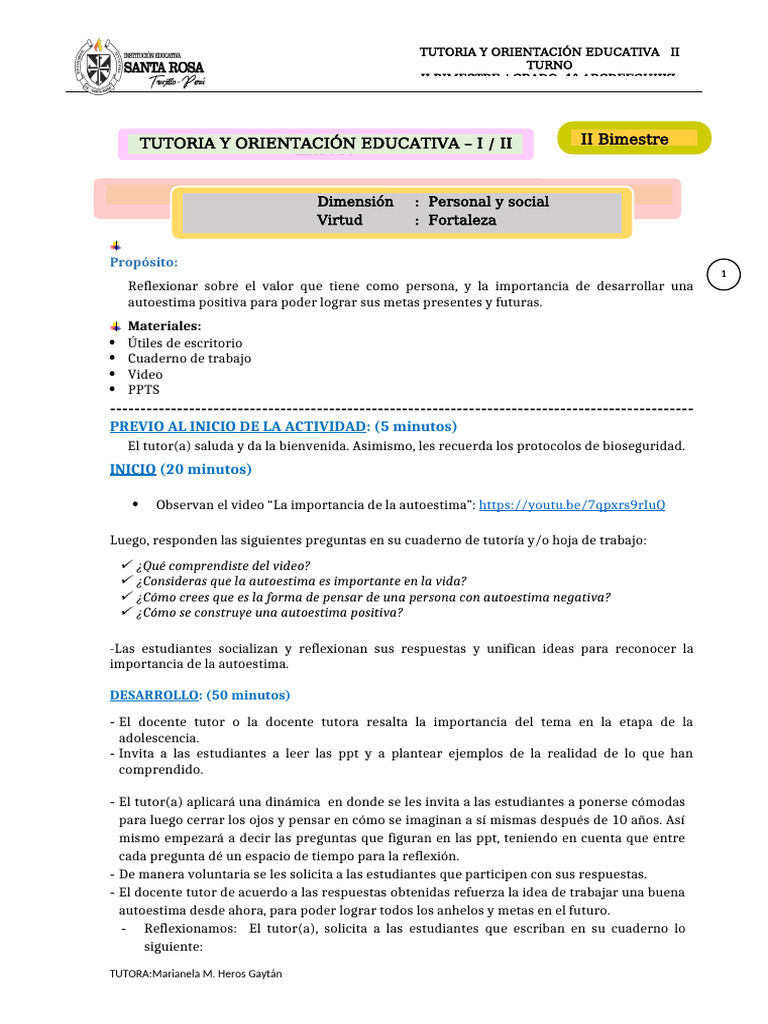 Sesión 1 - II BIMESTRE - YO VALGO MUCHO | PDF | Autoestima