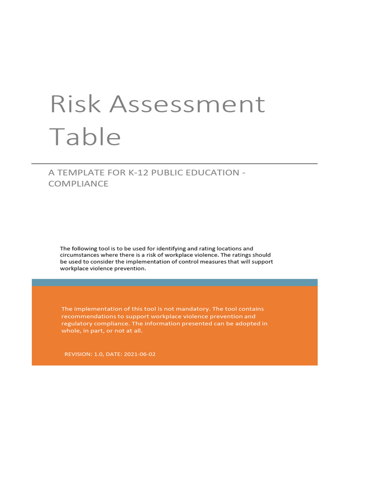 OHS Risk Assessment Table Sample | PDF | Risk | Violence