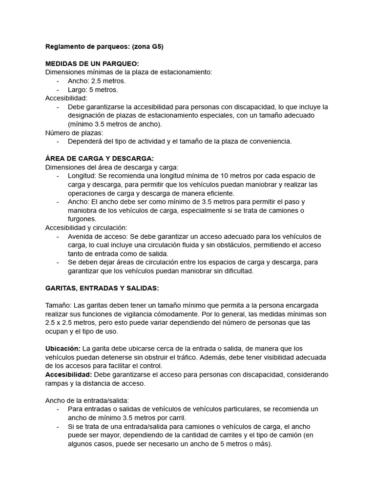 Reglamento de Parqueos Zona G5 | PDF | Camión | Estacionamiento