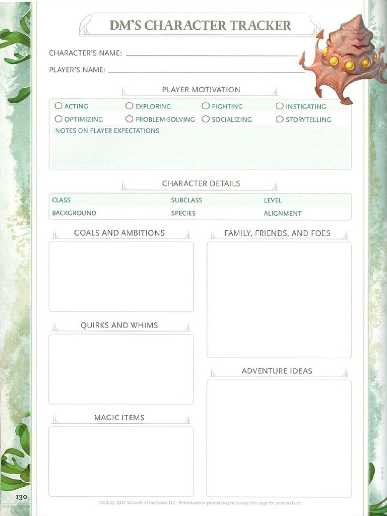 DM Character Tracker Template | PDF