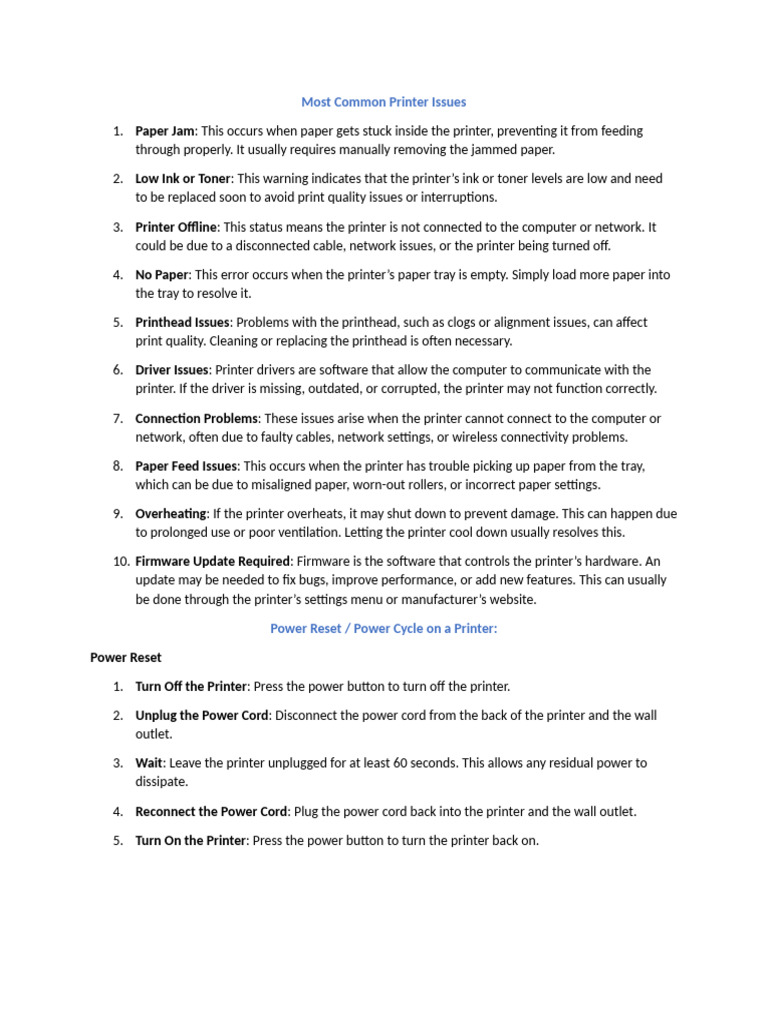 Common Printer Problems and Solutions | PDF | Printer (Computing) | Computer Hardware