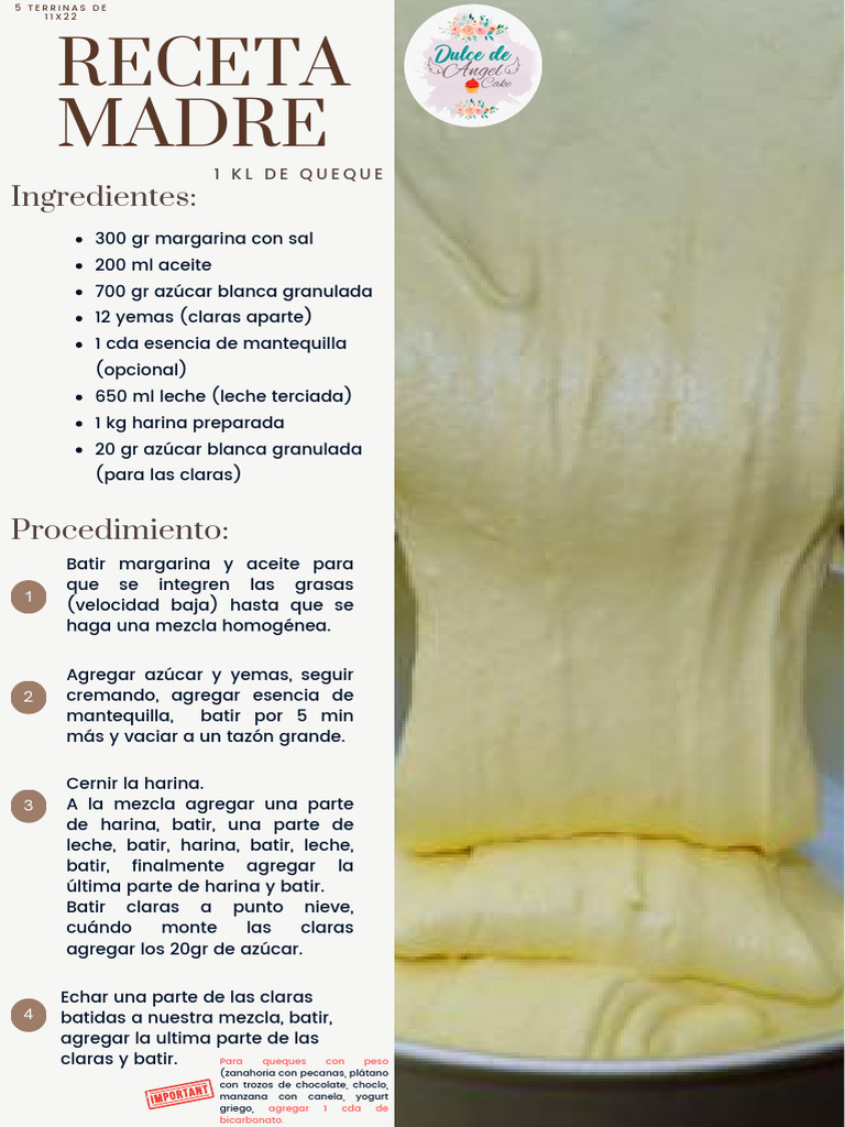 Recetas de Queques con Leche Terciada | PDF | Alimentos | Cocina