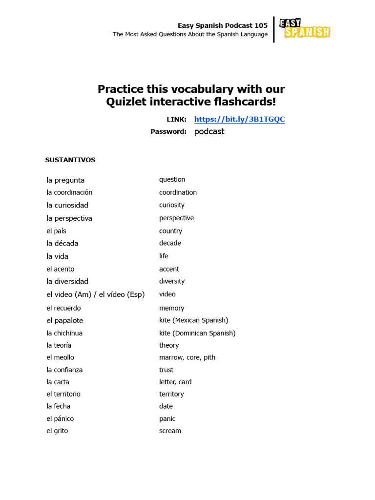 ESP105 - Vocabulary List - The 7 Most Searched Questions About The ...