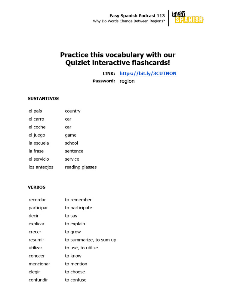 ESP113 - Vocabulary List - How Do Natives Deal With Different Spanish Accents | PDF