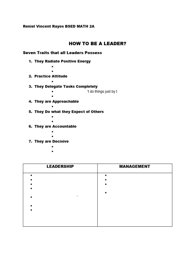 Reniel Vincent Rayos BSED MATH 2A | PDF | Leadership | Goal