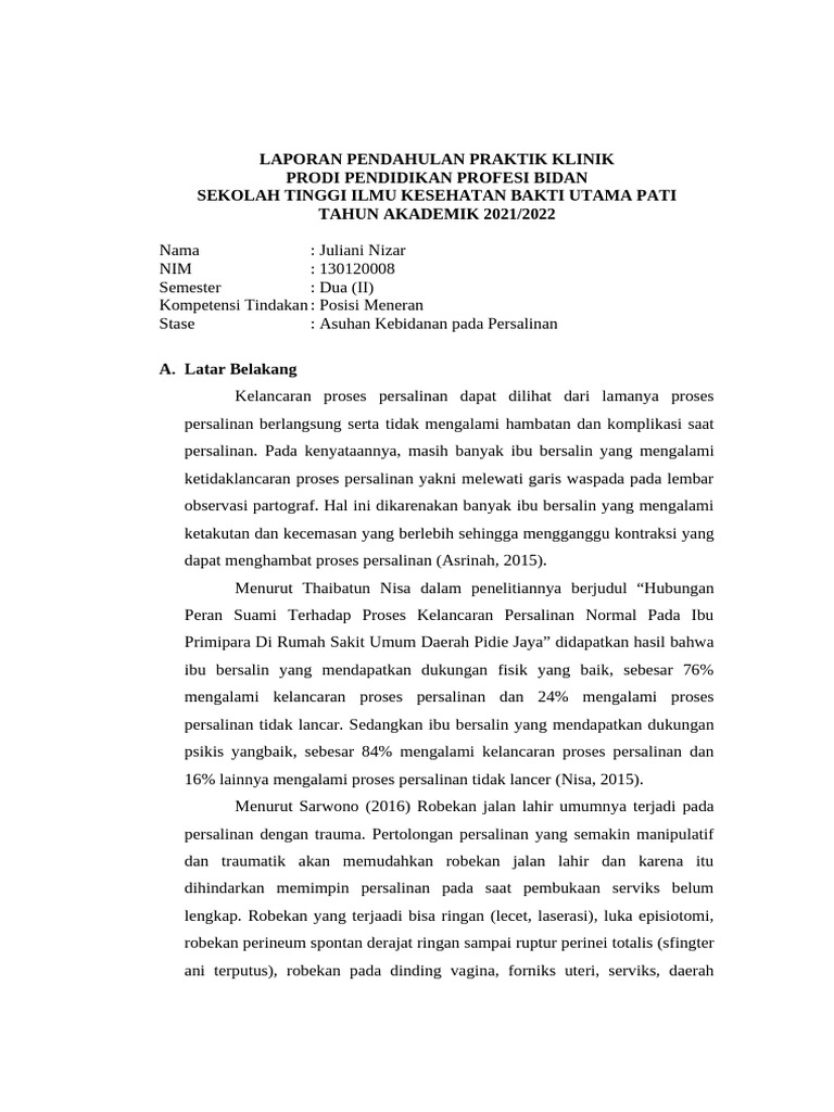 Persalinan - LP - 1 - Kie Meneran | PDF