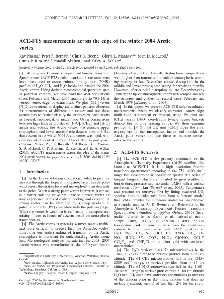 Ray Nassar Et Al - ACE-FTS Measurements Across The Edge of The Winter ...