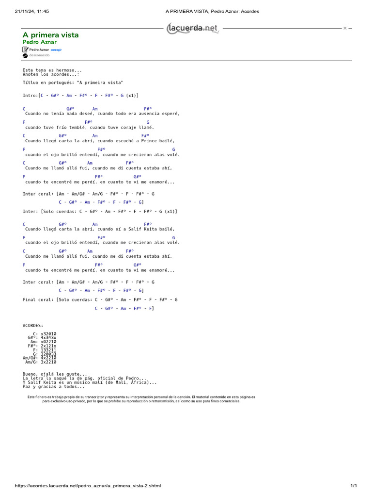 Acordes de "A Primera Vista" | PDF