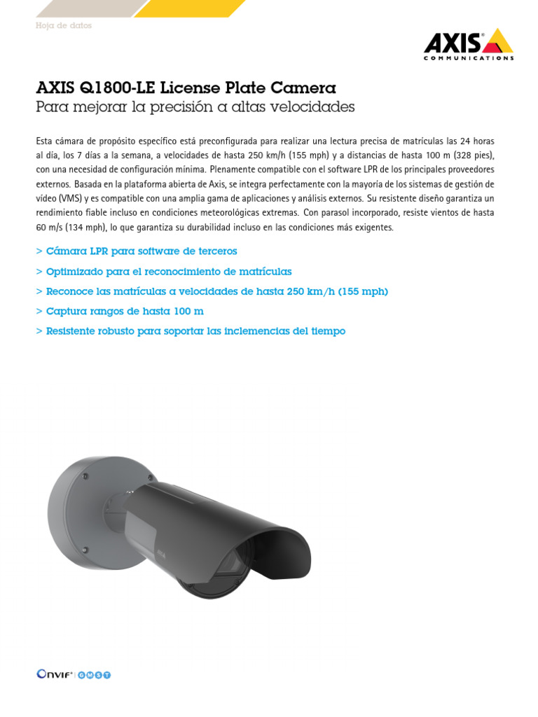 Datasheet Axis q1800 Le License Plate Camera Es ES 462866 | PDF ...