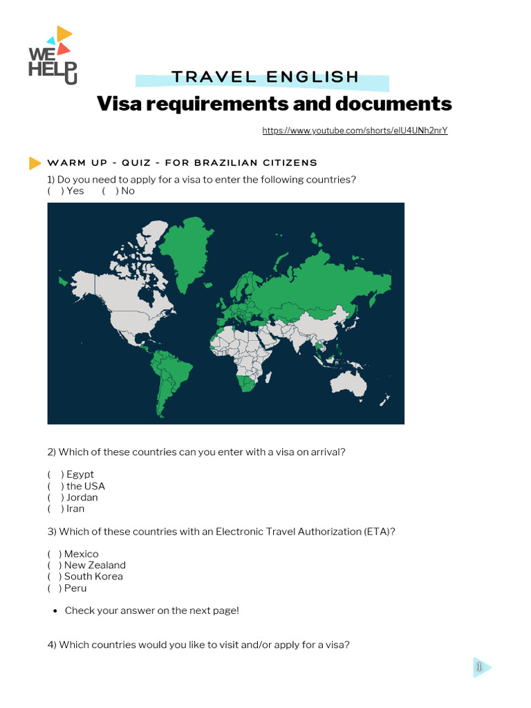 Visa Requirements for Brazilian Travelers | PDF